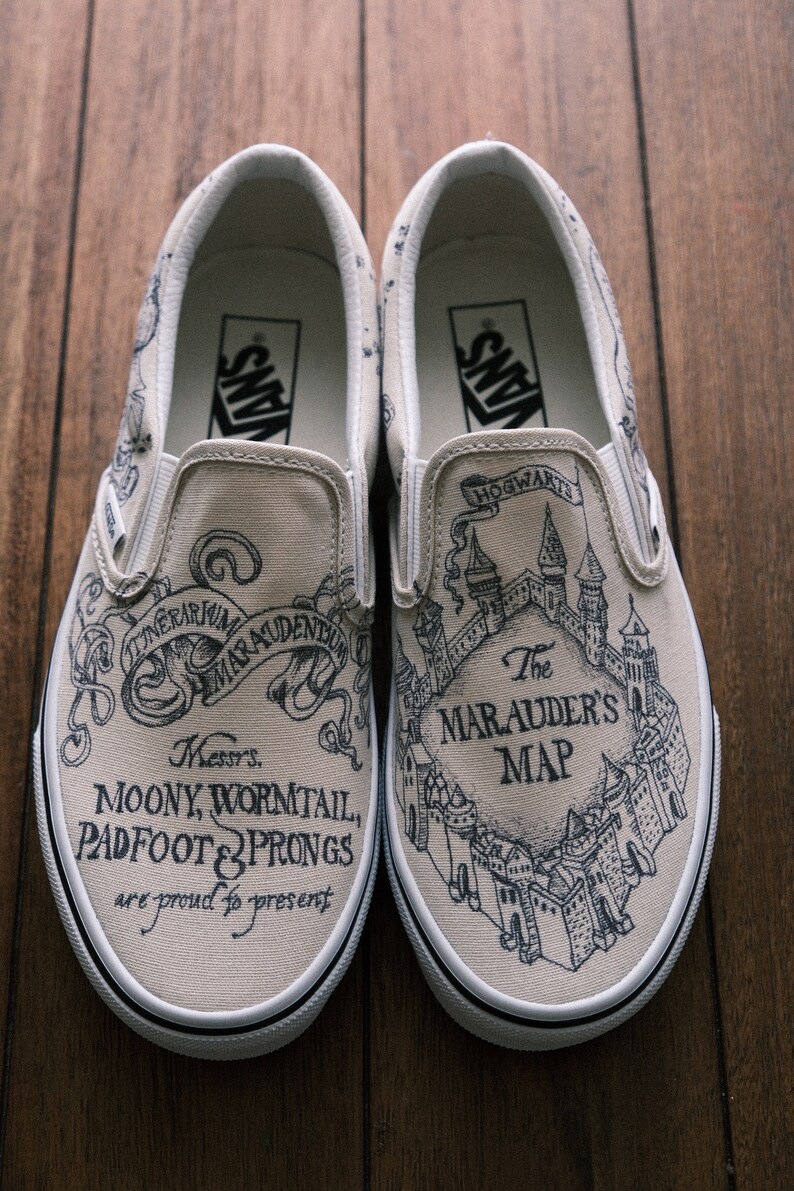 Hand Drawn Marauders Map Inspired Toms Vans Converse Shoes Harry Potter ...