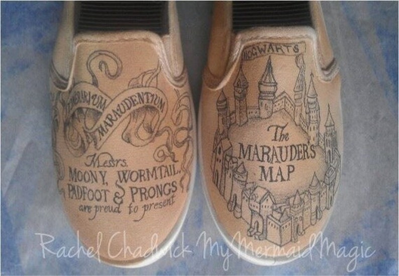 Hand Drawn Marauders Map Inspired Toms Vans Converse Shoes Harry Potter ...