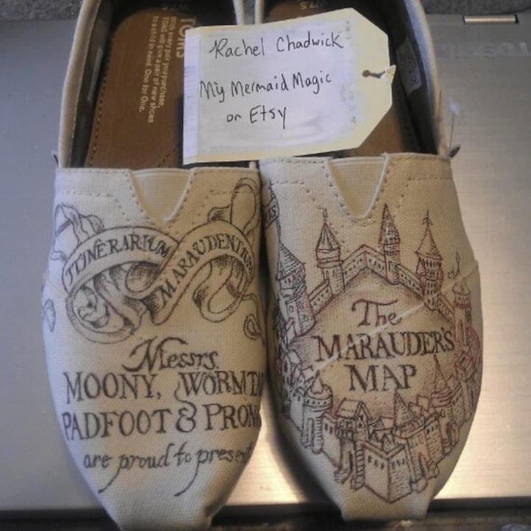 Hand Drawn Marauders Map Inspired Toms Vans Converse Shoes Harry Potter ...