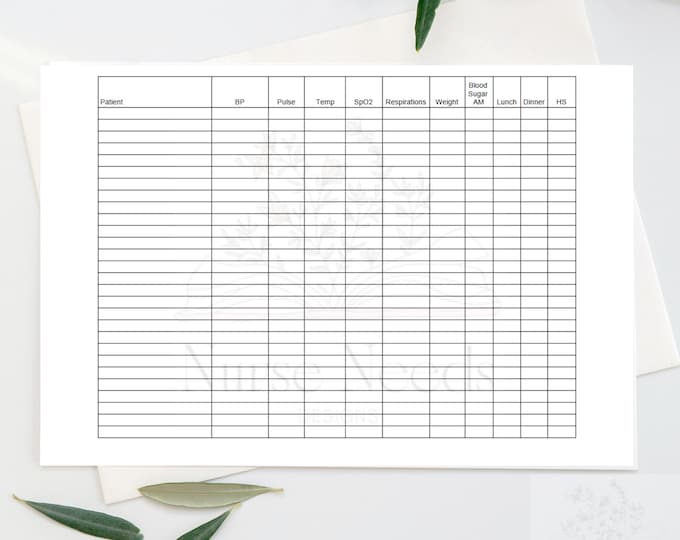 Printable Vitals Sheet for Nurses SNF Vitals, LTC Vital Sheet, Monthly ...