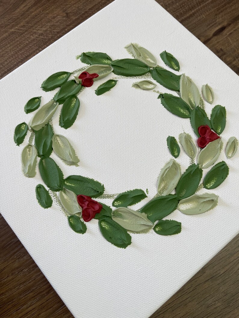 Texture Painting Christmas Wreath Textured Acrylic Painting Wall Art Wall Decor Wreath Painting ...