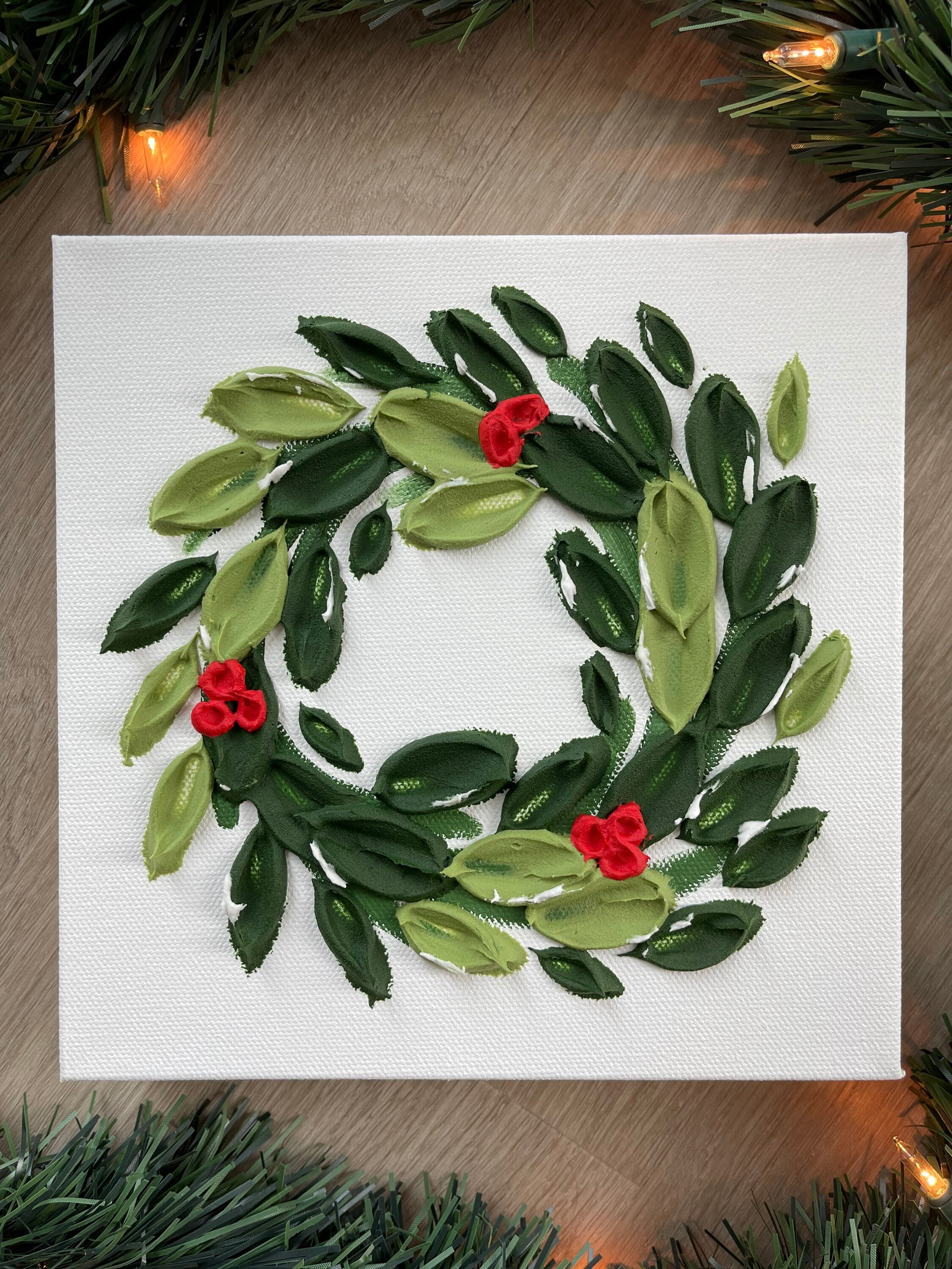 Texture Painting Christmas Wreath Textured Acrylic - Etsy