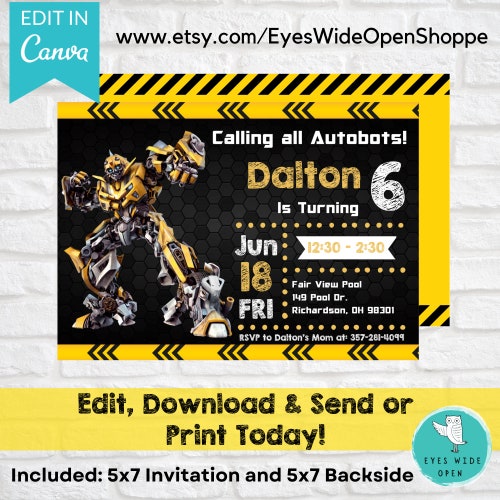 Transformers 4th Birthday Invitation Bumblebee - Etsy