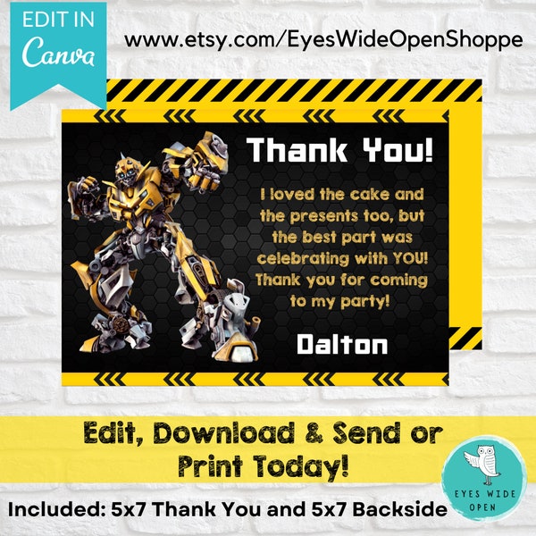Transformers Thank You Cards - Etsy