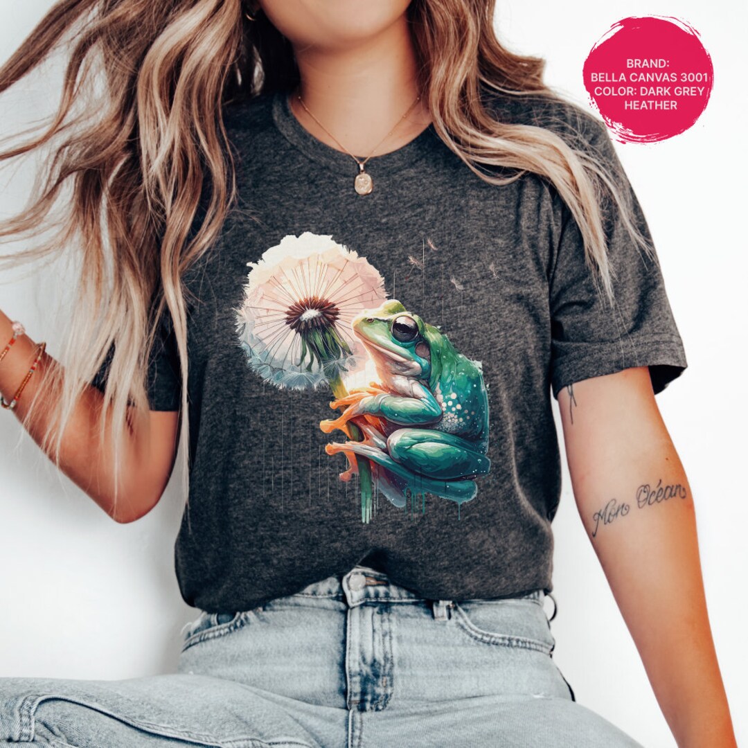 Whimsical Frog & Dandelion T-shirt Nature-inspired Graphic Tee Casual ...