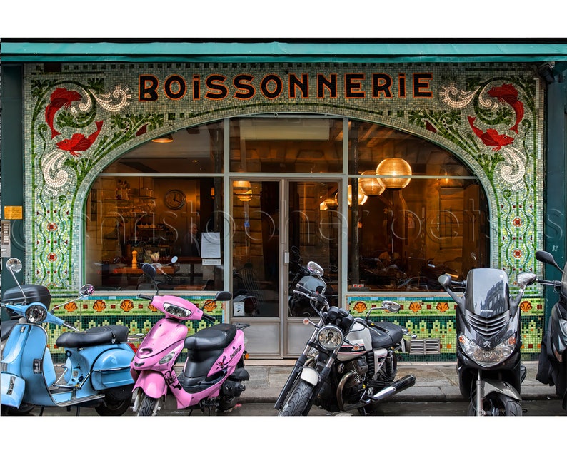 Paris Cafe Photo Print, "boissonnerie" With Storefront and Vespa Bikes ...