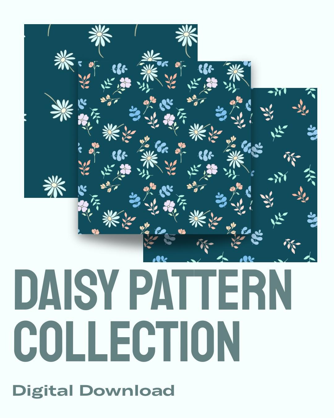 Daisy Seamless Pattern Bundle, Floral Digital Paper, Cottage Floral ...
