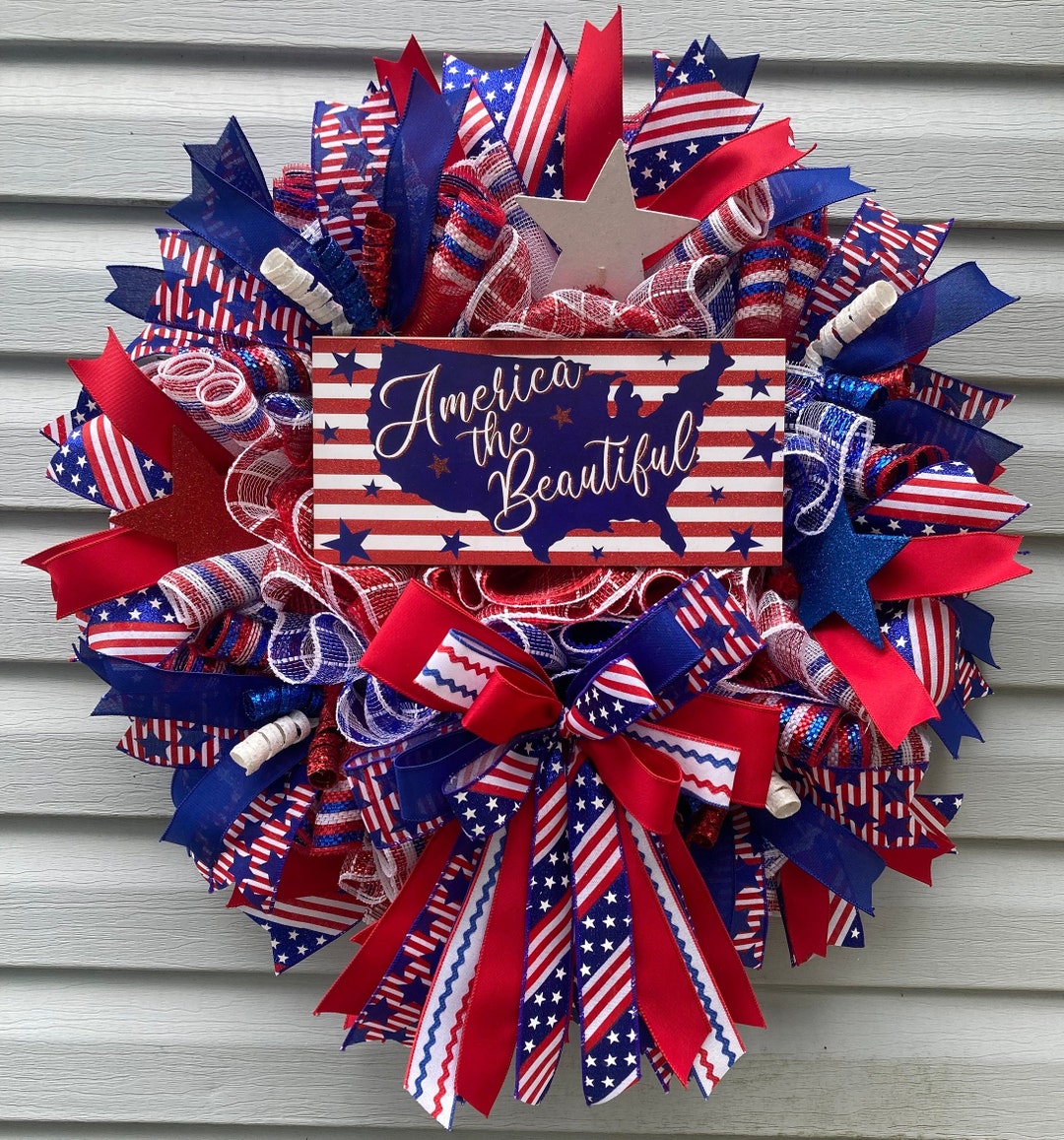 Patriotic Wreath for Front Door Veterans Day Wreath Independence Day ...