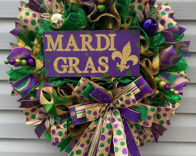 Mardi Gras Wreath for Front Door Fat Tuesday Wreath Mardi Gras Door ...