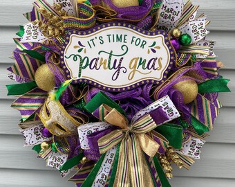 Mardi Gras Wreath for Front Door Fat Tuesday Wreath Mardi Gras Door ...