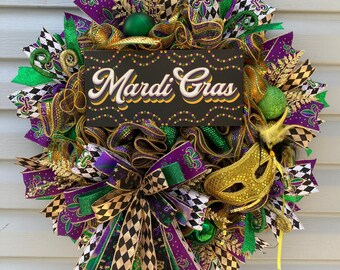 Mardi Gras Wreath for Front Door Fat Tuesday Wreath Mardi Gras Door ...