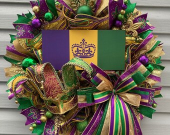 Mardi Gras Wreath for Front Door Fat Tuesday Wreath Mardi Gras Door ...