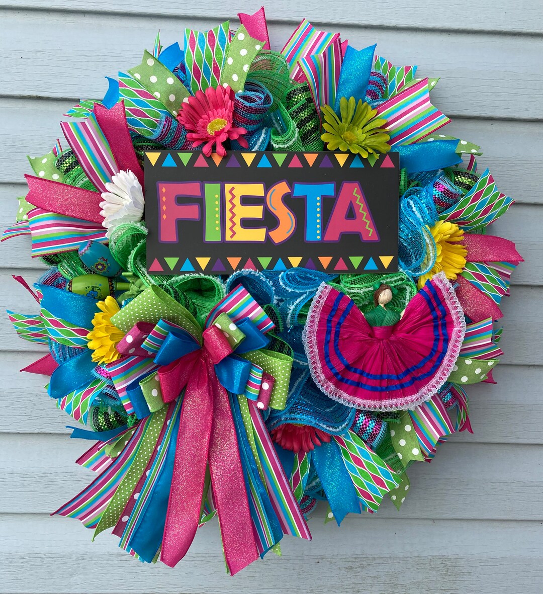 Fiesta Wreath for Front Door Cinco De Mayo Wreath San Antonio Wreath ...