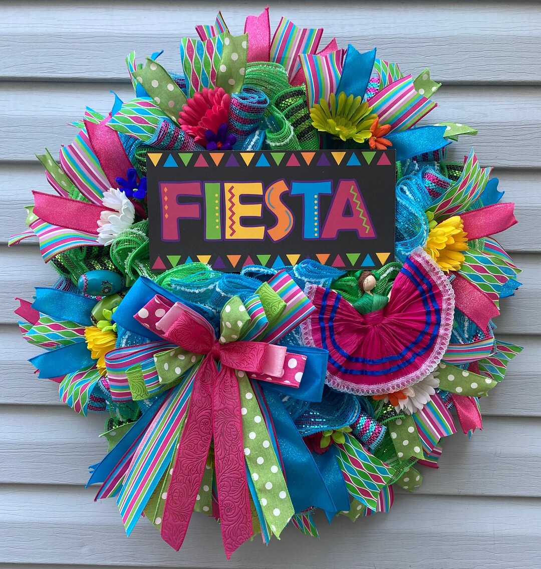 Fiesta Wreath for Front Door | Cinco De Mayo Wreath | San Antonio ...