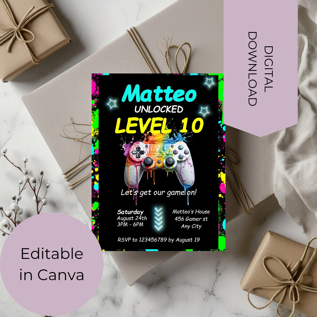 Level up Party Invitation for Boys Gaming Birthday Invite Epic ...