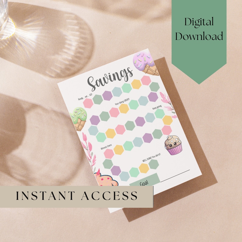 Printable Savings Chart for Kids Reward Chart for Children Kawaii ...