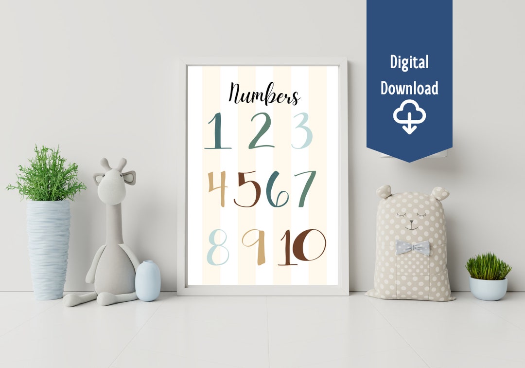 Numbers Poster: Striped Educational Wall Art (digital Download) - Etsy