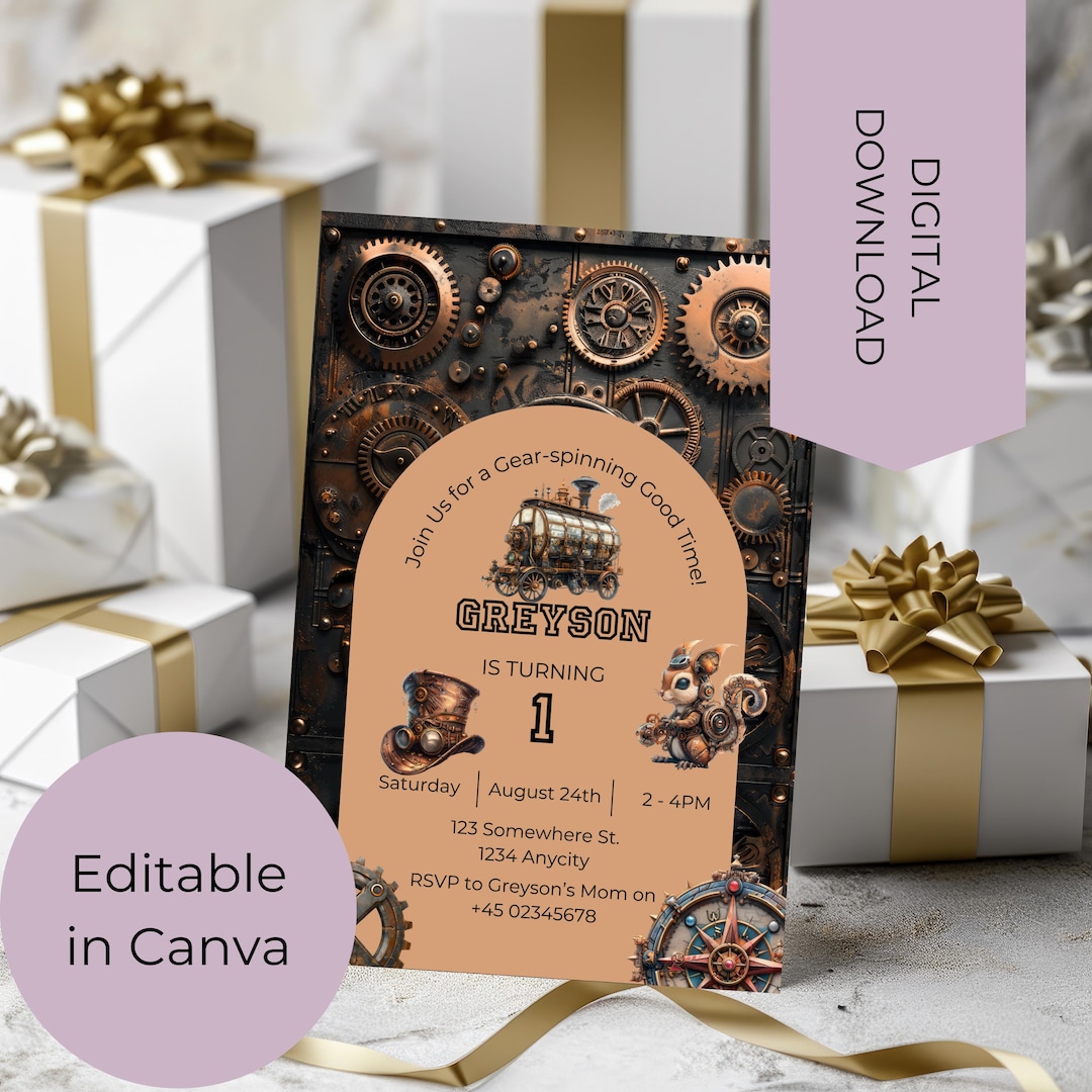 Steampunk Party Invitation Retro Industrial Steampunk Rustic Invites ...
