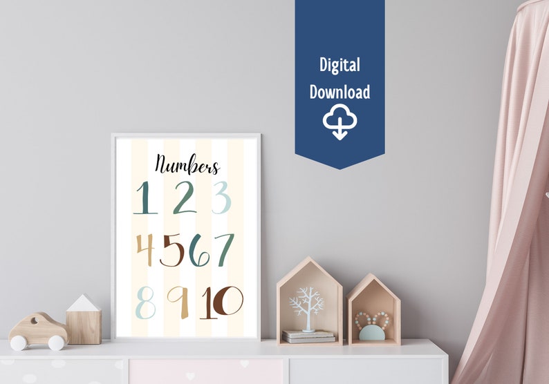 Numbers Poster: Striped Educational Wall Art (digital Download) - Etsy