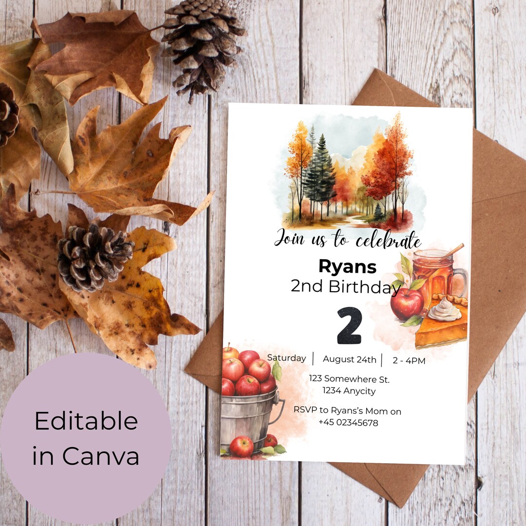 Fall Themed Birthday Invitation Apple Picking Party for Kids Fall ...