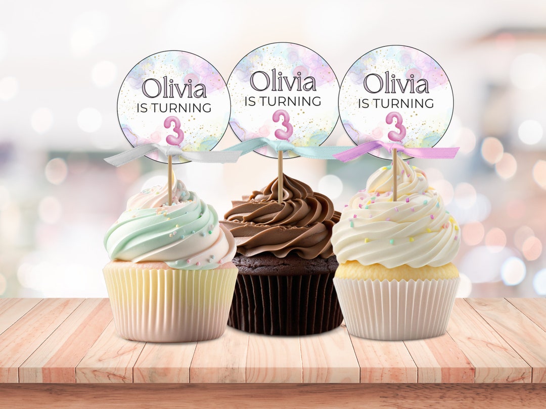 Rainbow Birthday Cupcake Toppers: Pastel & Gold, Girls First Birthday ...