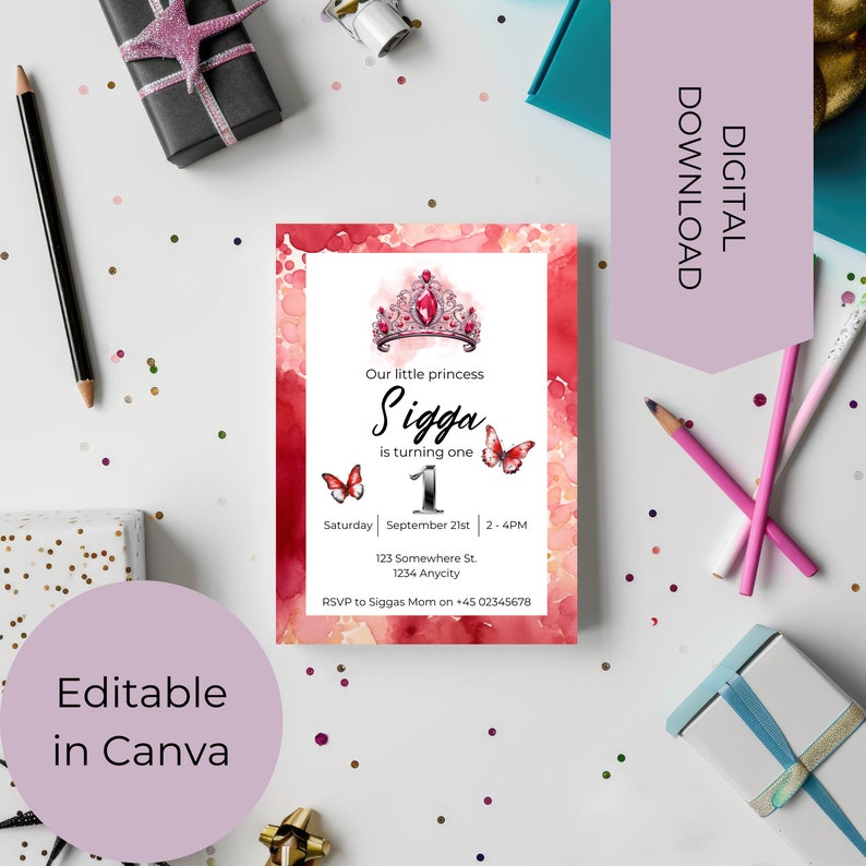 Ruby Red Birthday Invitation for Girls Princess Party Invite Digital ...