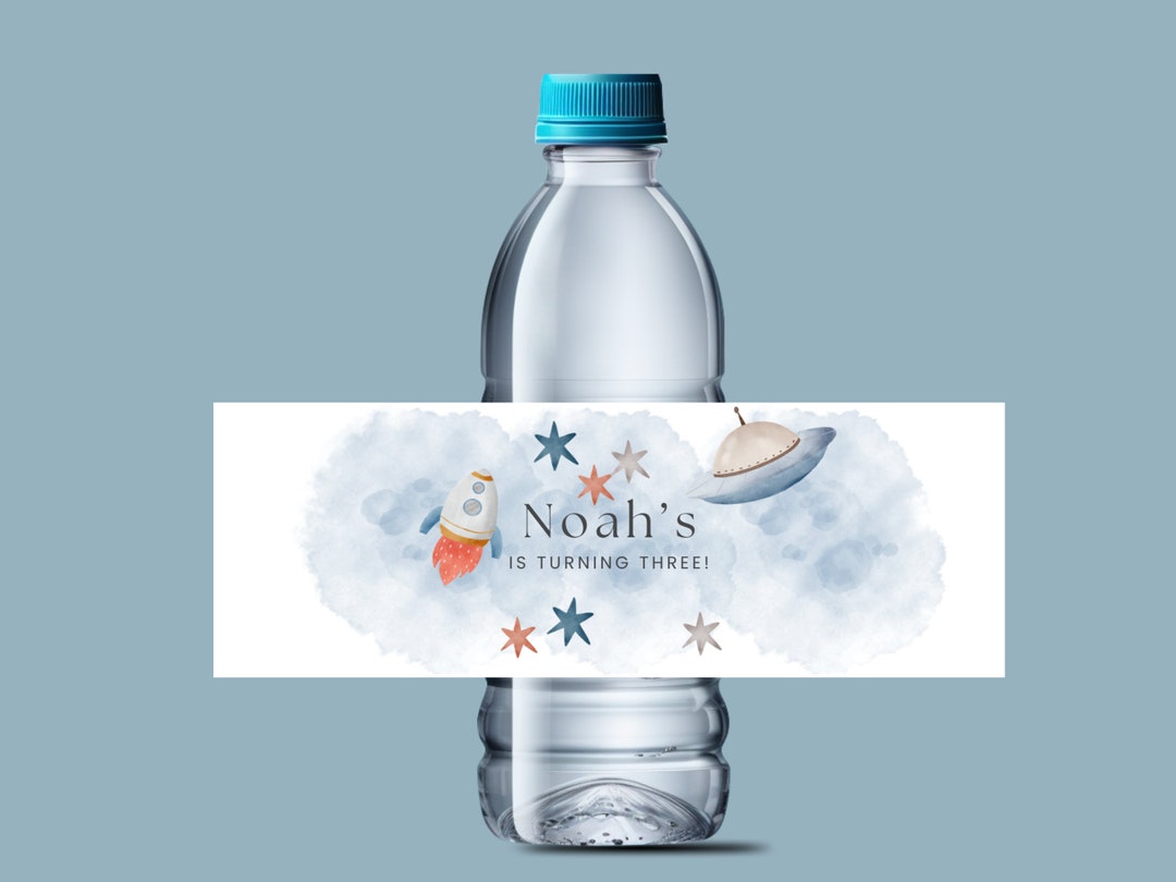 Space-themed Water Bottle Label for Kids Birthday UFO Space Rocket ...