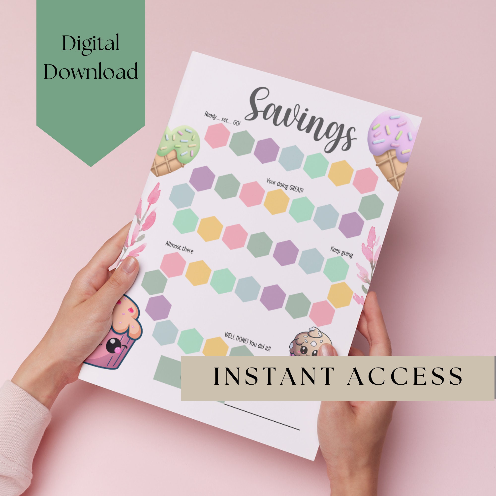 Printable Savings Chart for Kids Reward Chart for Children Kawaii ...