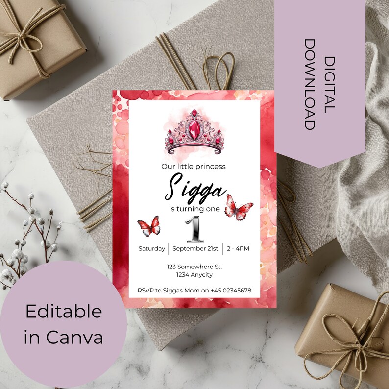 Ruby Red Birthday Invitation for Girls Princess Party Invite Digital ...
