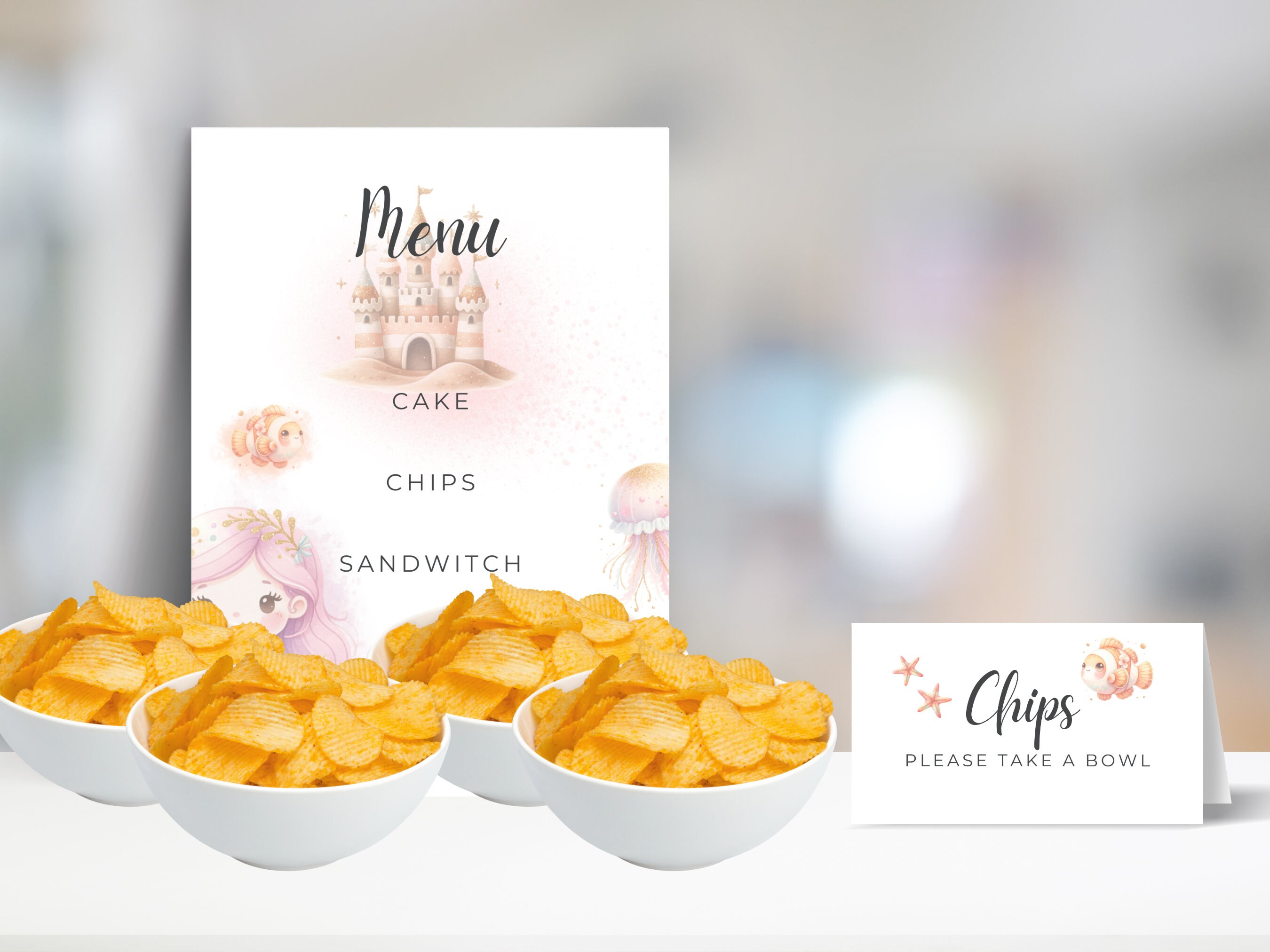Mermaid Card for Kids Party Menu Birthday Buffet Food Label Under the ...