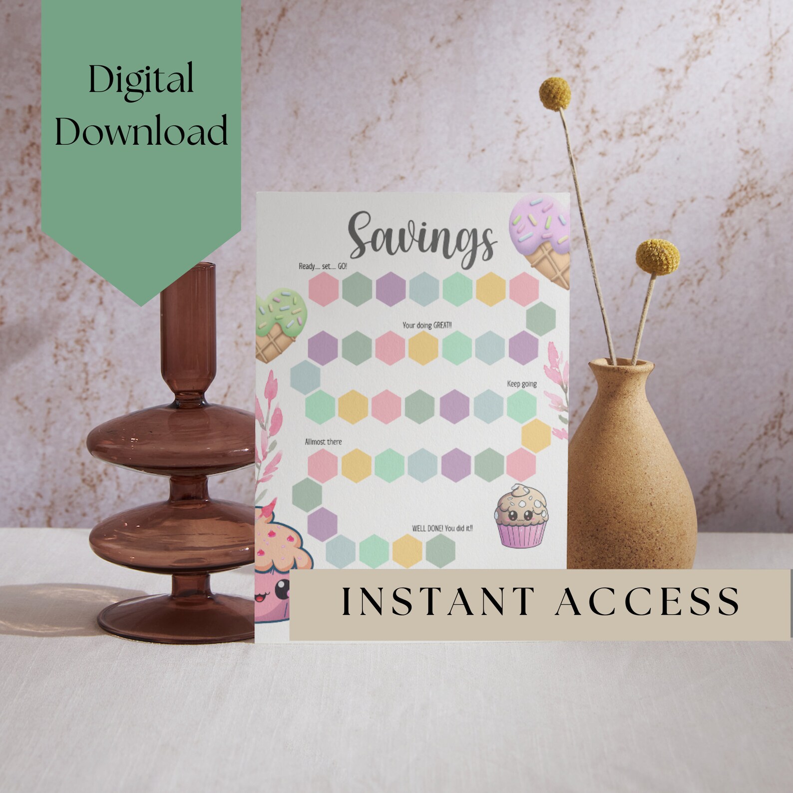 Printable Savings Chart for Kids Reward Chart for Children Kawaii ...