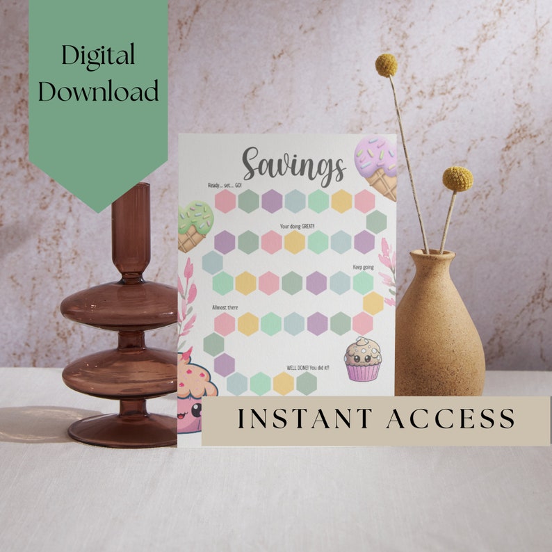 Printable Savings Chart for Kids Reward Chart for Children Kawaii ...