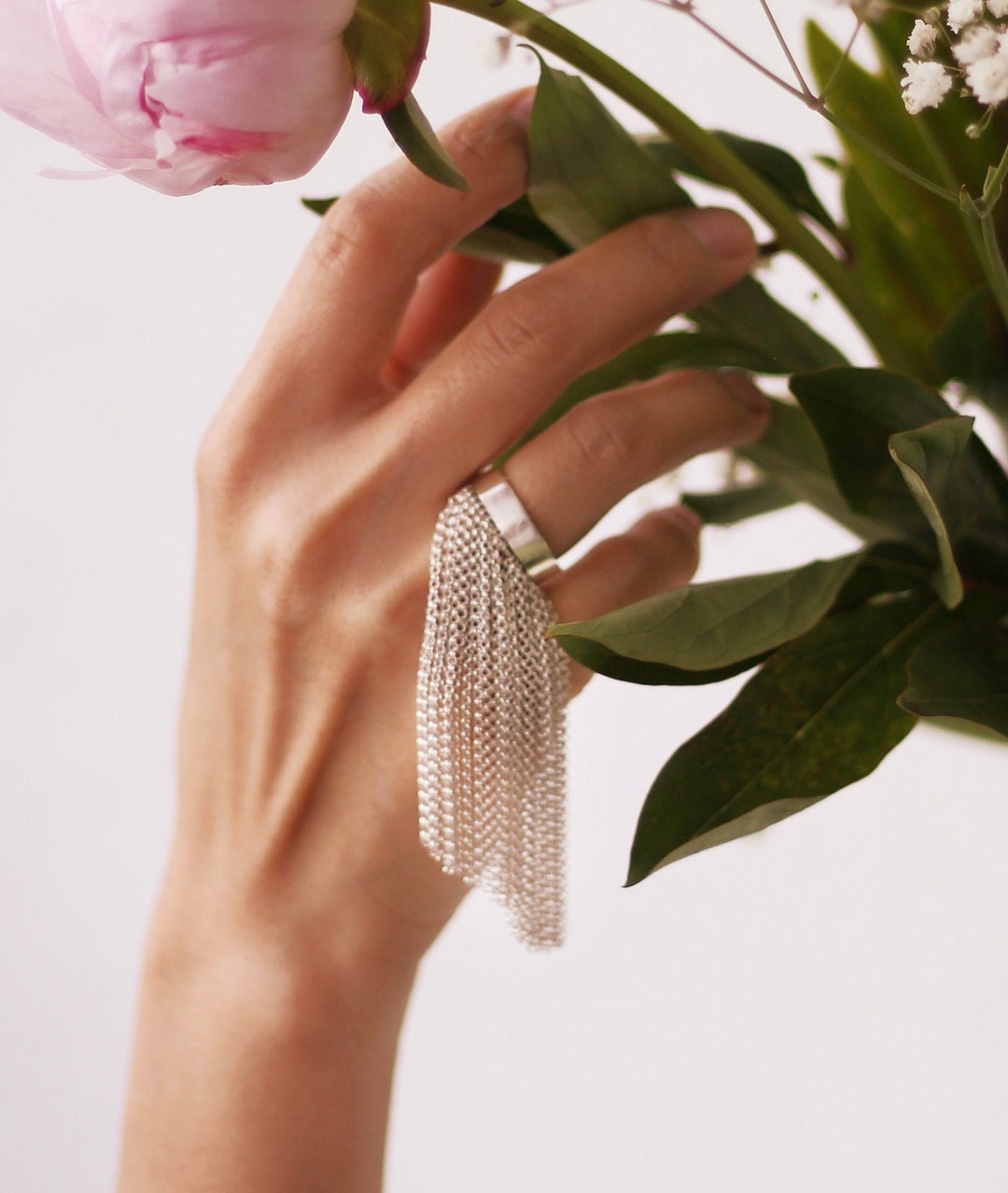 Silver Chain Ring With Tassel Chains Ring With Tussel Chains Ring Silver Tassel Tussel Ring ...