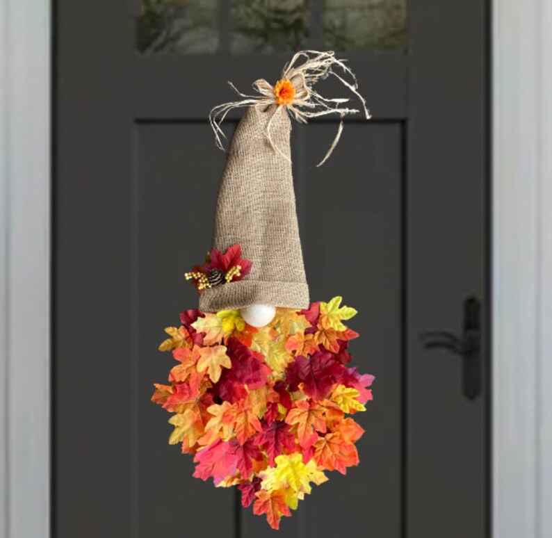 Gnome Fall Wreath Gnome Door Hanger Leaves Fall Door Hanger - Etsy