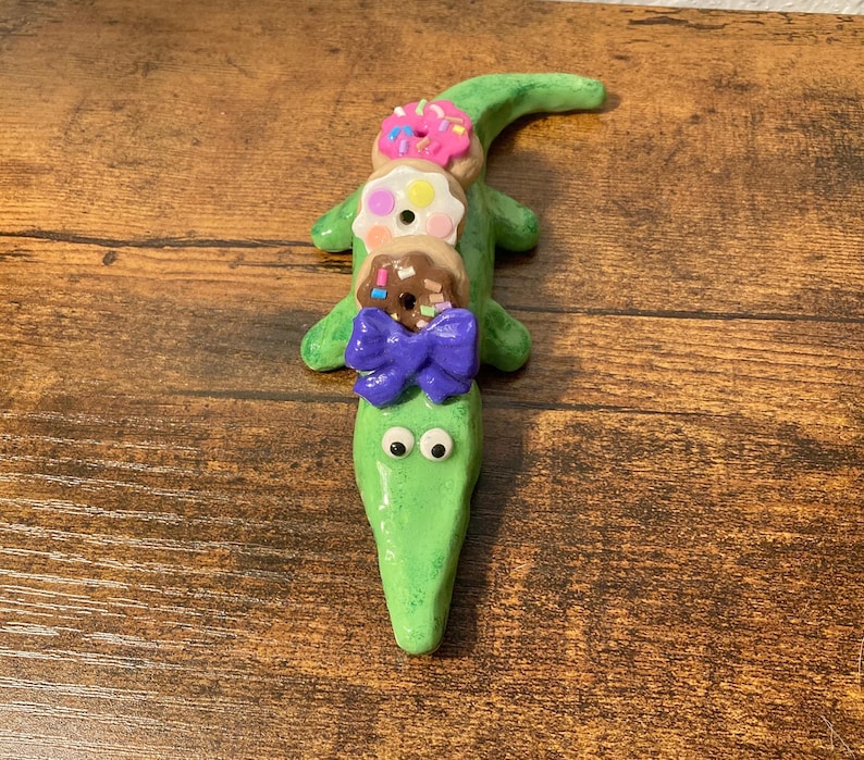 Sculpted Alligator Figurine, Clay Desk Buddy, Donut Alligator Clay ...