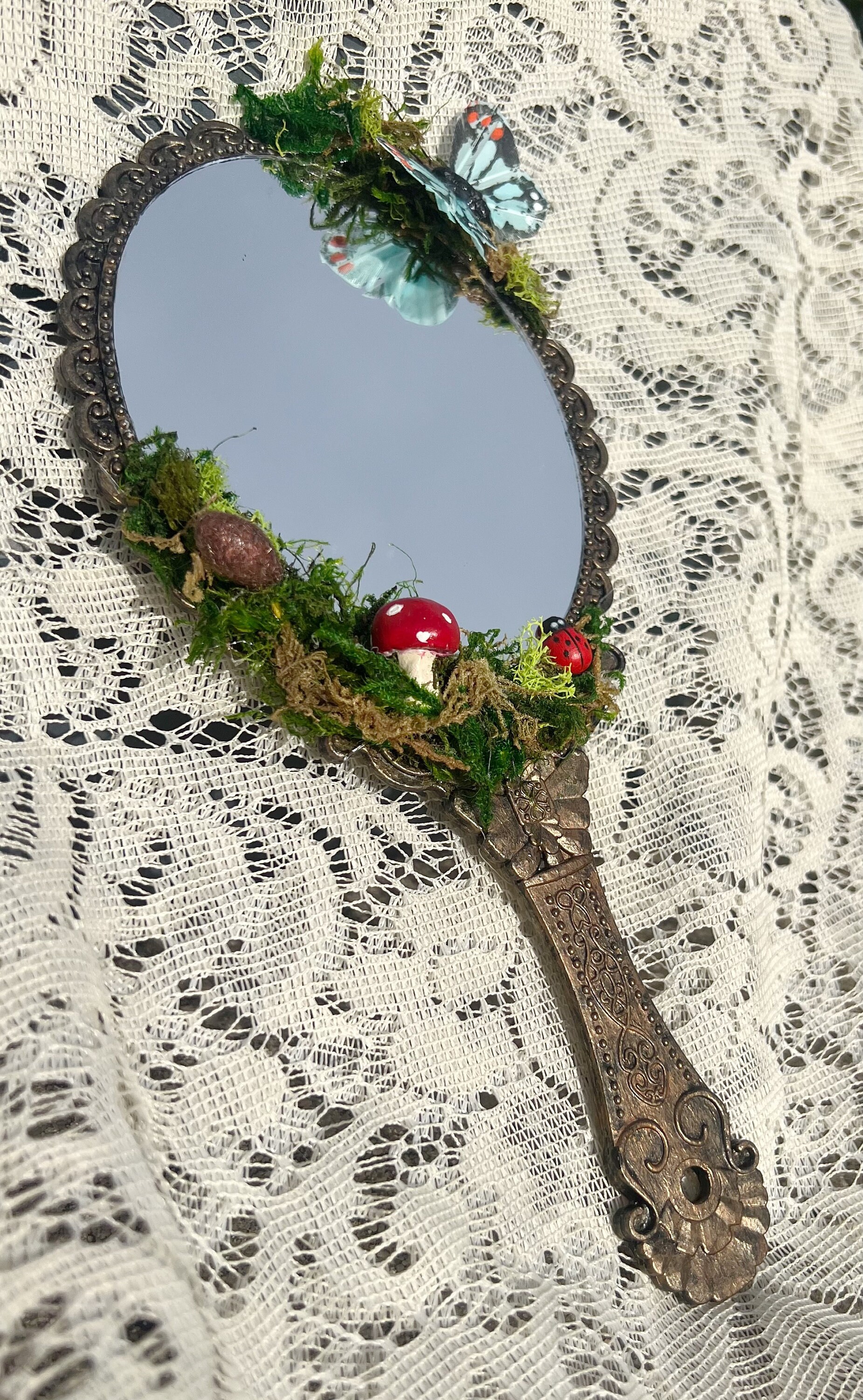 Fairy Moss Mirror, Fairy Garden Mirror, Magical Mushroom, Handheld ...