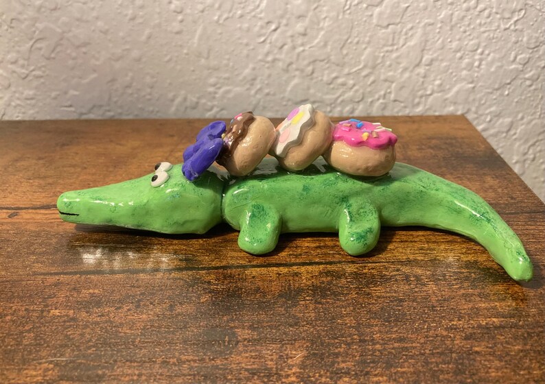 Sculpted Alligator Figurine, Clay Desk Buddy, Donut Alligator Clay ...