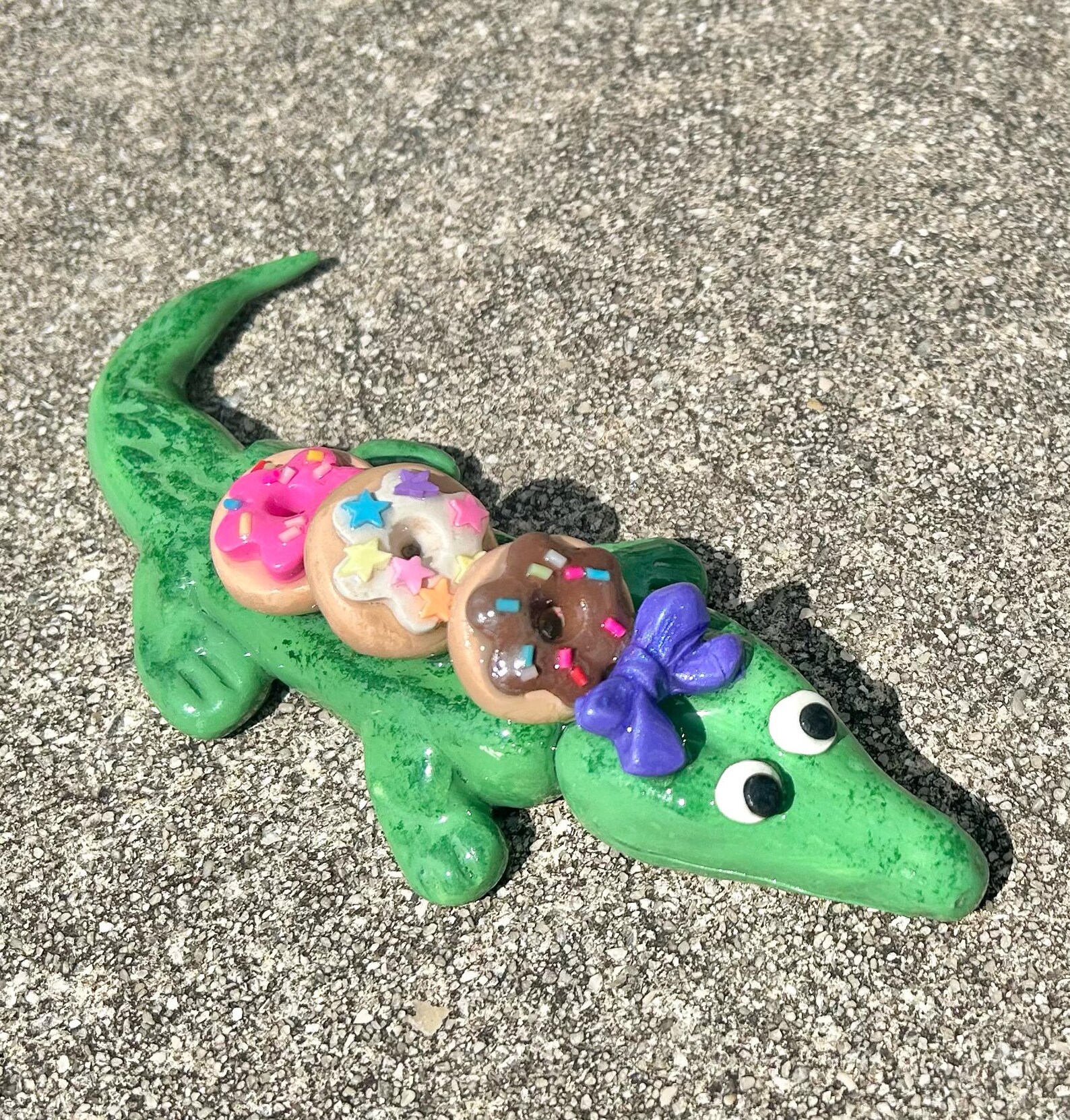Sculpted Alligator Figurine, Clay Desk Buddy, Donut Alligator Clay ...