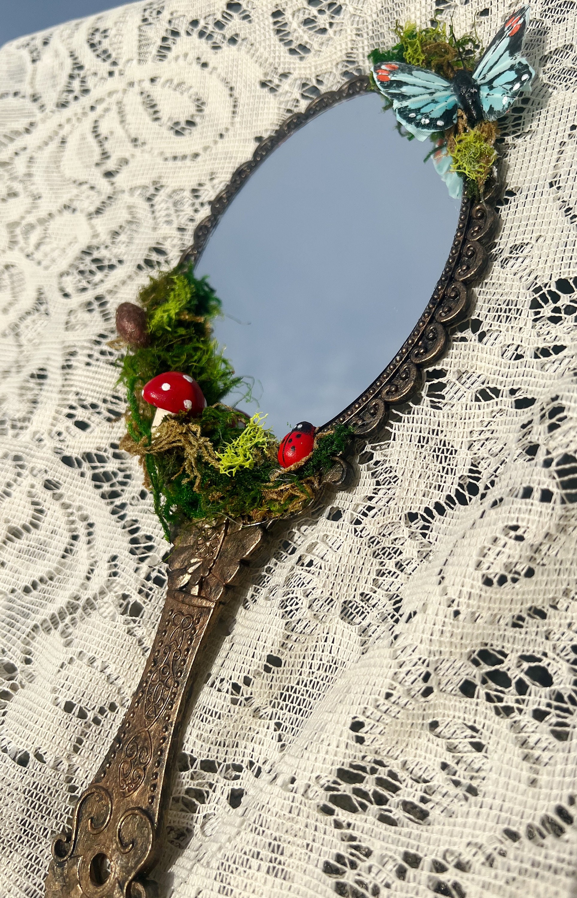 Fairy Moss Mirror, Fairy Garden Mirror, Magical Mushroom, Handheld ...