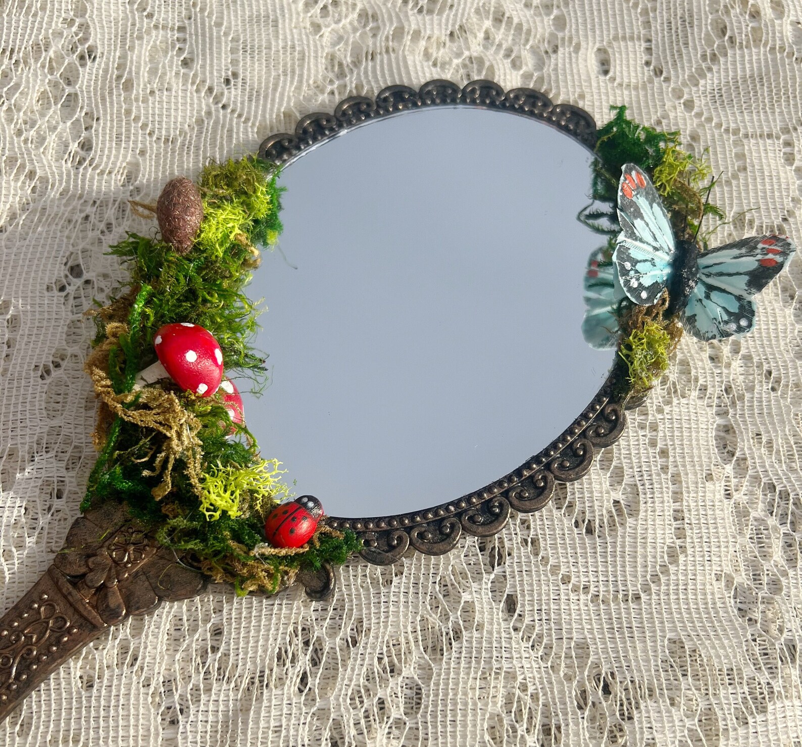 Fairy Moss Mirror, Fairy Garden Mirror, Magical Mushroom, Handheld ...