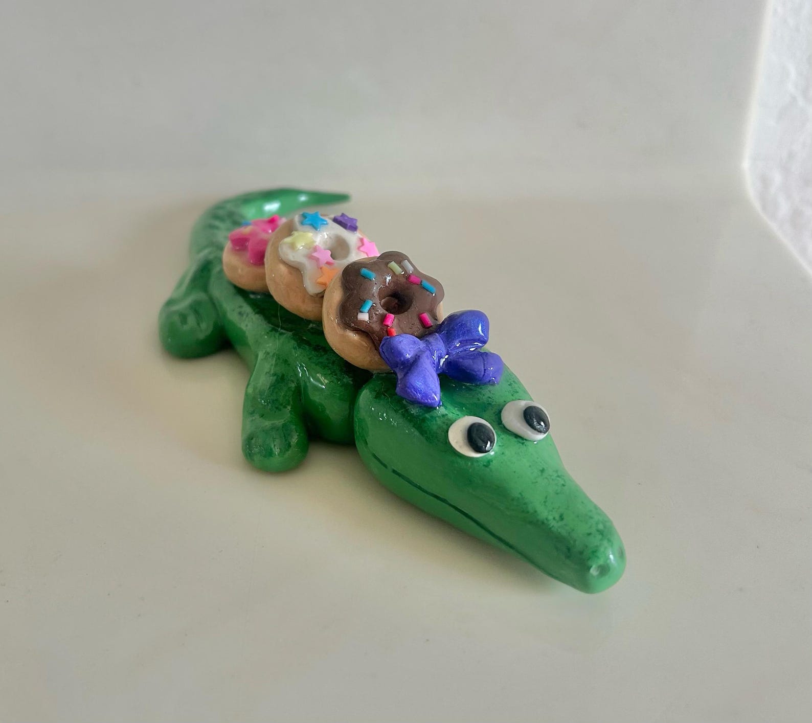Sculpted Alligator Figurine, Clay Desk Buddy, Donut Alligator Clay ...