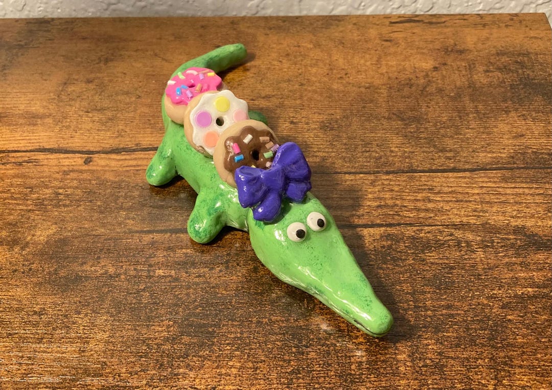 Sculpted Alligator Figurine, Clay Desk Buddy, Donut Alligator Clay ...