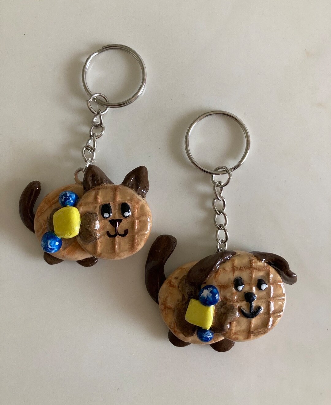 Dog and Cat Waffle Charms, Kawaii Art, Resin Waffle Keychain, Puppy and ...