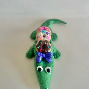 Sculpted Alligator Figurine, Clay Desk Buddy, Donut Alligator Clay ...