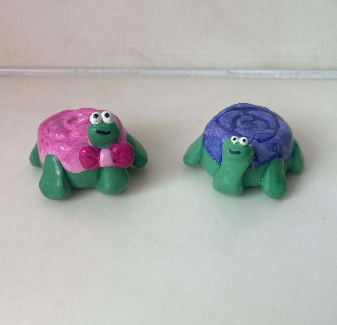 Clay Desk Buddy, Flower Rose Turtle Figurine Clay, Handmade Turtle ...