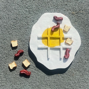 Eggs and Bacon, Breakfast Food, Waffle Tic Tac Toe Board, Polymer Clay ...