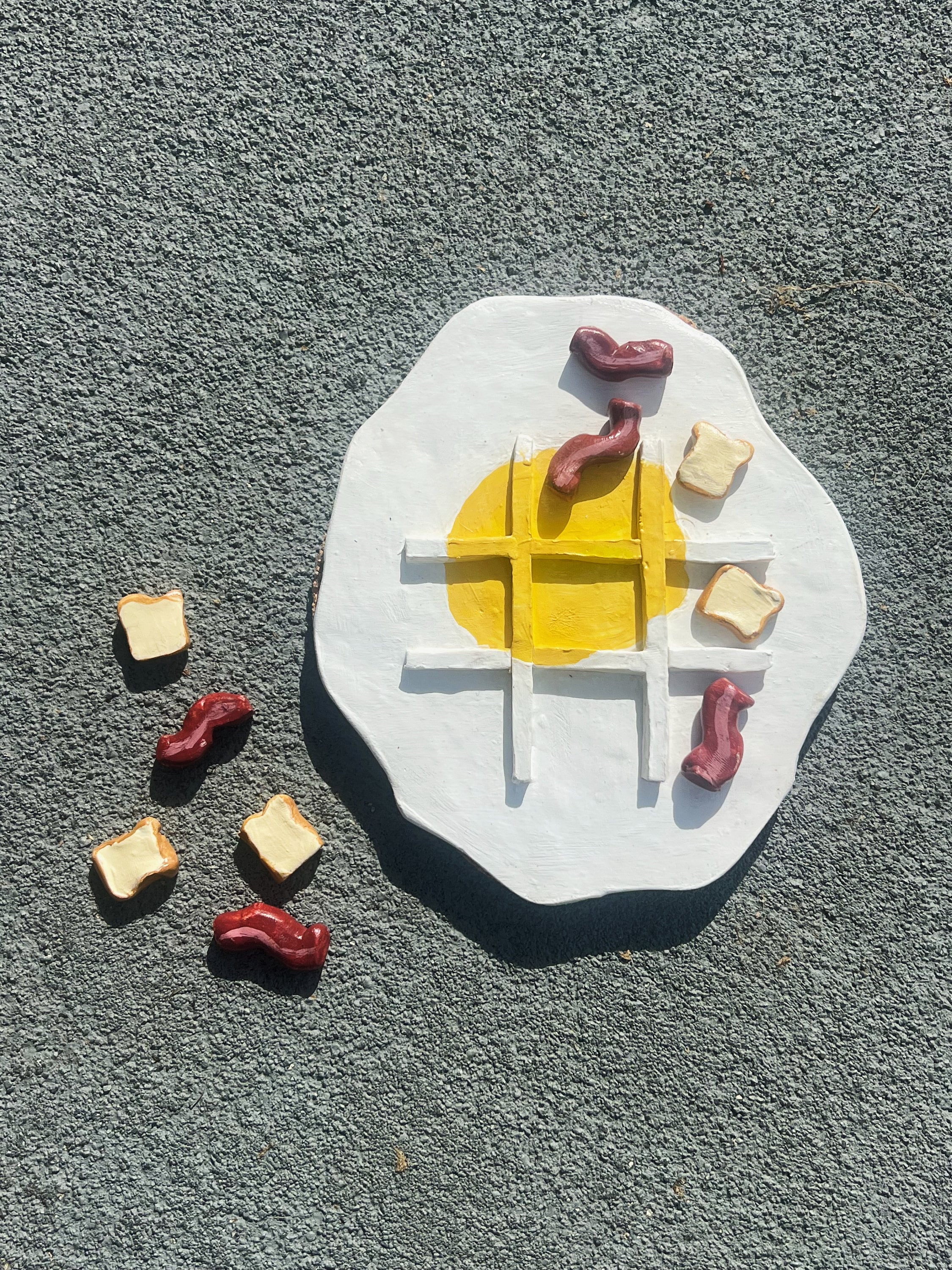 Eggs and Bacon, Breakfast Food, Waffle Tic Tac Toe Board, Polymer Clay ...