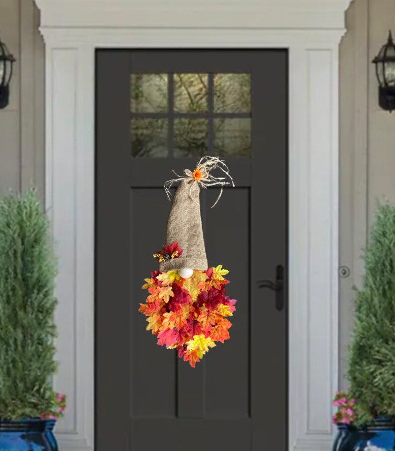 Gnome Fall Wreath Gnome Door Hanger Leaves Fall Door Hanger - Etsy