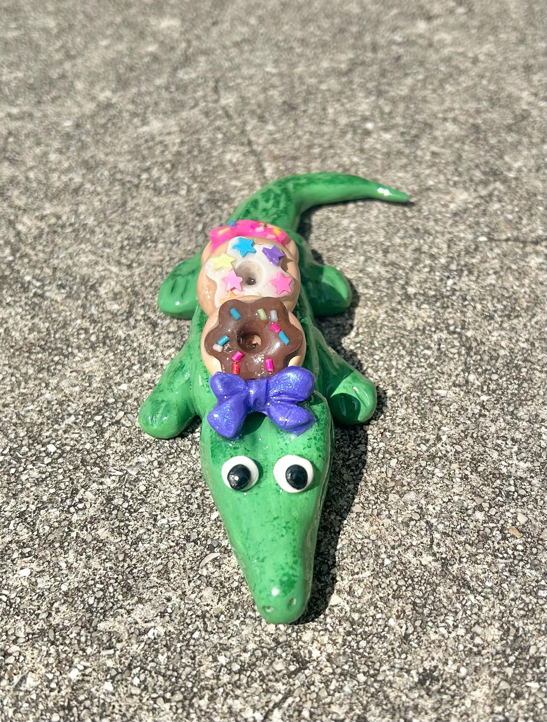Sculpted Alligator Figurine, Clay Desk Buddy, Donut Alligator Clay ...