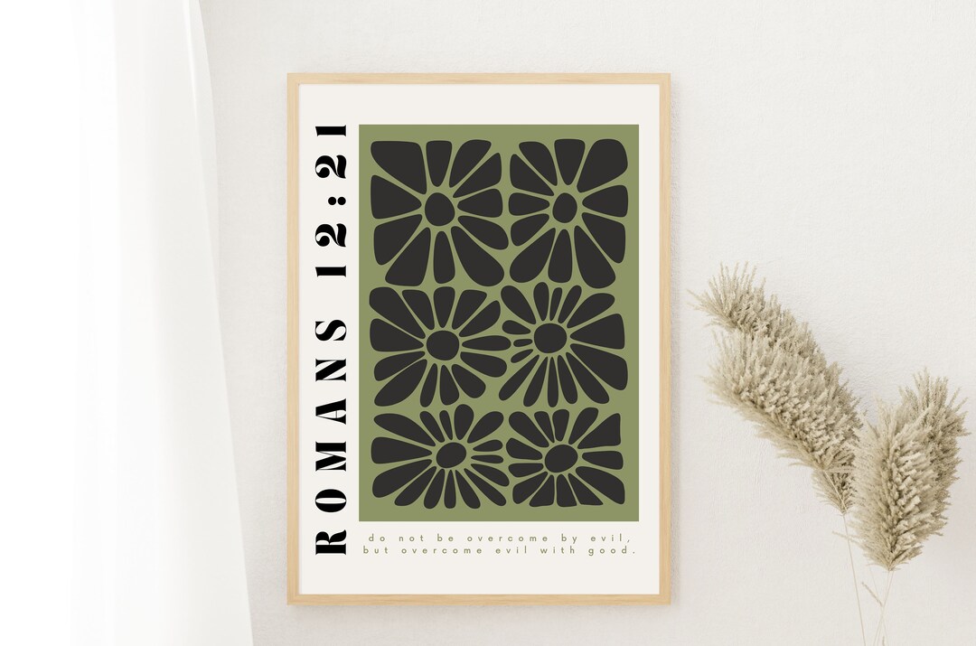Overcome Evil With Good Romans 12:21 Retro Flower Art Print Bible ...